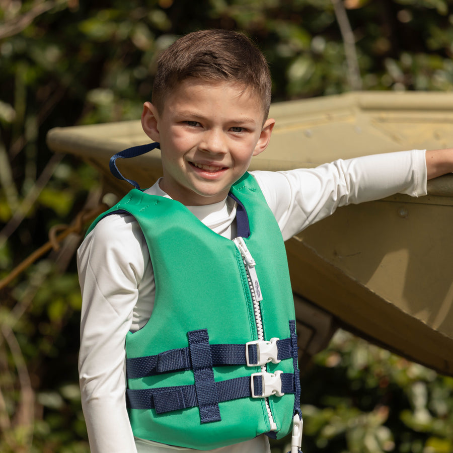 Green USCG Child Life Jacket – Line + Cleat